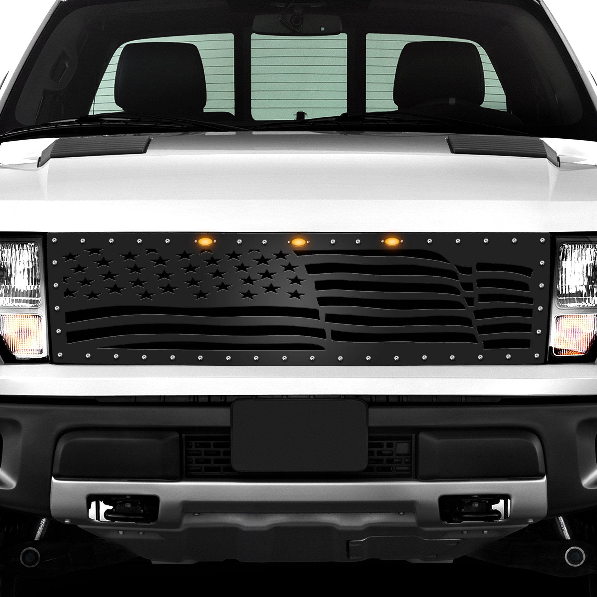 1 Piece Steel Grille for Ford Raptor SVT 2010-2014 - WAVY AMERICAN FLA ...
